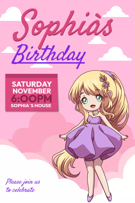 Sophia`s Birthday Celebration Template | PosterMyWall